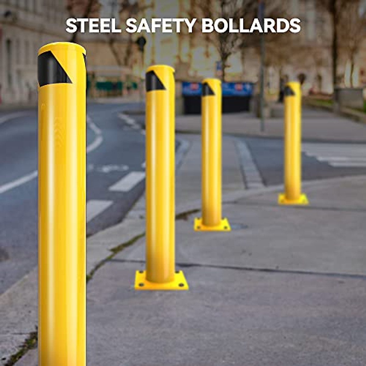 YITAHOME Safety Bollard Post, 48" x 4.5" Steel Bollards for Warehouse, Yellow, 1 Pack