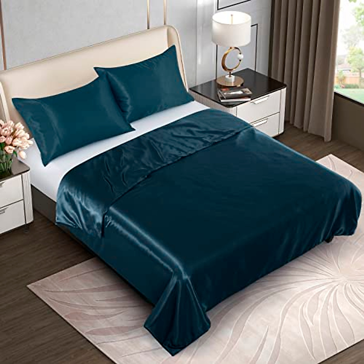 Homiest 90"x90" Duvet Cover for Weighted Blanket, Deep Sea Blue Satin Weighted Blanket Cover with 8 Ties, Silky & Removable Zippered Duvet Cover Heavy Blanket Duvet Cover for Adults