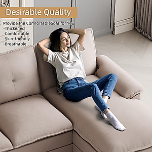 JAMFLY Sectional Couches for Living Room, U-Shaped Couch 4 Seat Sofas with Double Chaises, Modular Sectional Sofa Set for Apartment Furniture for Apartment, Dark Beige