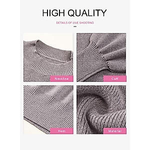 Dokotoo Cashmere Sweaters for Women Trendy Puff Long Sleeve Cute Pullover for Women Business Casual Waffle Knit Fall Fashion Tops Winter Clothes Crewneck Oversized Gray Sweater Large