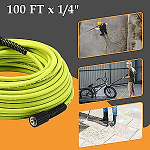 M MINGLE Pressure Washer Hose 100 FT x 1/4" - Replacement Power Wash Hose with Quick Connect Kits - High Pressure Hose with M22 14mm Fittings - 3600PSI