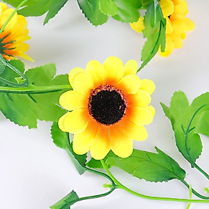 Artificial Sunflower Garlands Hanging Sunflower Vine 5pcs 7.8FT Silk Sunflowers with Green Leaves for Wedding Party Garden Home Decor