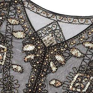 SWEETV Women's 1920s Shawl Wraps,Sequin Beaded Flapper Evening Shawls for women Formal/Party/Wedding/Formal/Harlem night,Flapper Accessories for Women,Black Gold