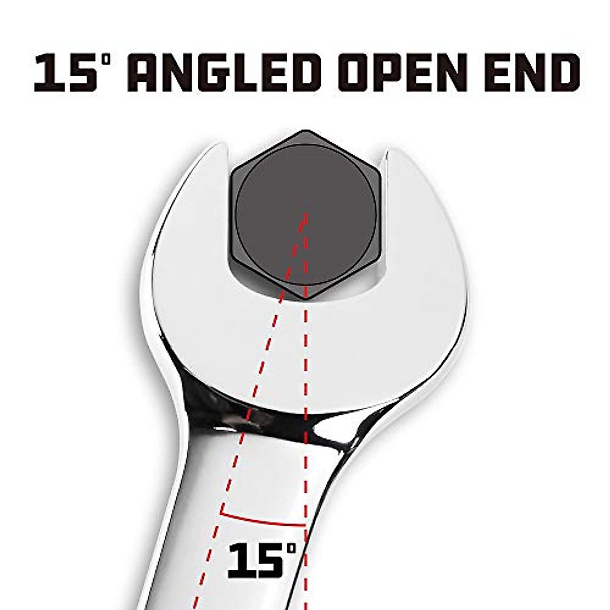 Powerbuilt 22mm Metric Combination Wrench, 12 Point Double Ended Box and Open End, 15 Degree Offset Polished 644126