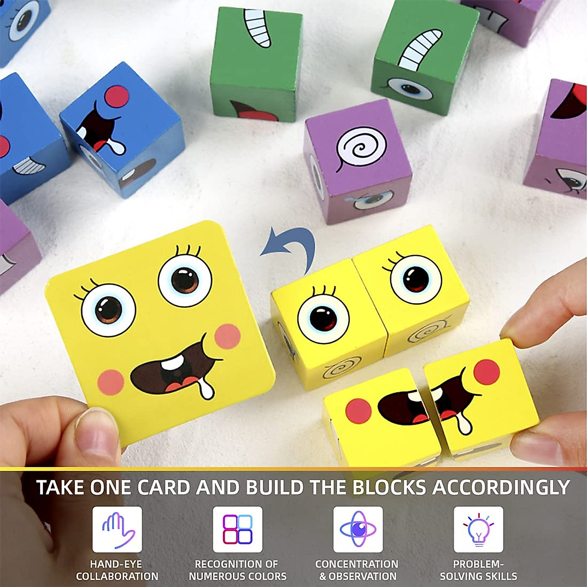 Tamflez Wooden Matching Puzzle Games, Puzzle Building Cubes Toys Educational Logical Match Board Games Toys for Adults Kids 3 Ages