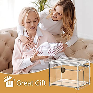 EDUROMI Recipe Box, Acrylic Recipe Card Holder Box with Cards and Dividers, Phone and Card Slot, Card Holder, 10 Dividers, 4x6 Inch Recipe Cards, Gift for Grandma Mom Women Wedding Bridal Shower