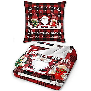 YOYICU Christmas Fleece Throw Blankets This is My Christmas Movie Watching Blanket Xmas Gnomes Red Black Buffalo Check Plaid Warm Blanket