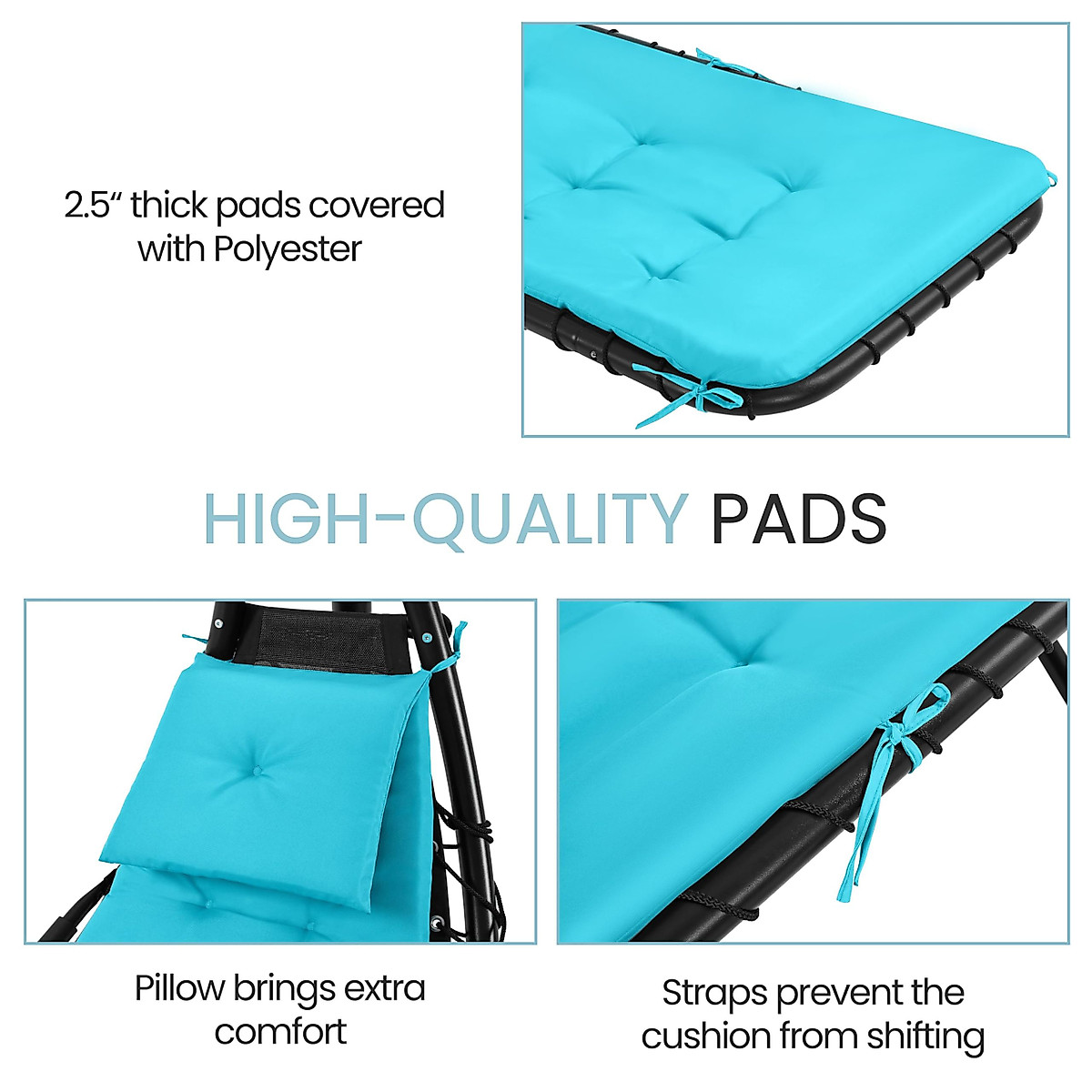 Yaheetech Outdoor Hanging Chaise Lounge Chair Hammock Chair w/Built-in Pillow and Removable Canopy for Patio Backyard Deck Garden - Teal