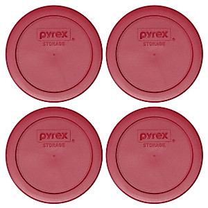 Pyrex 7200-PC Sangria Red Plastic Food Storage Replacement Lid, Made in USA - 4 Pack