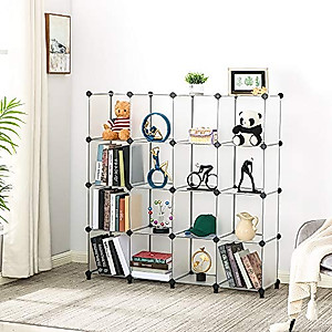 ANWBROAD Cube Storage Organizer 16 Cubes DIY Closet Cabinet Bookshelf Kids Organizers and Storage for Bedroom Closet Organizer Cubby Shelving Plastic Bookcase Office Living Room White ULCS016T