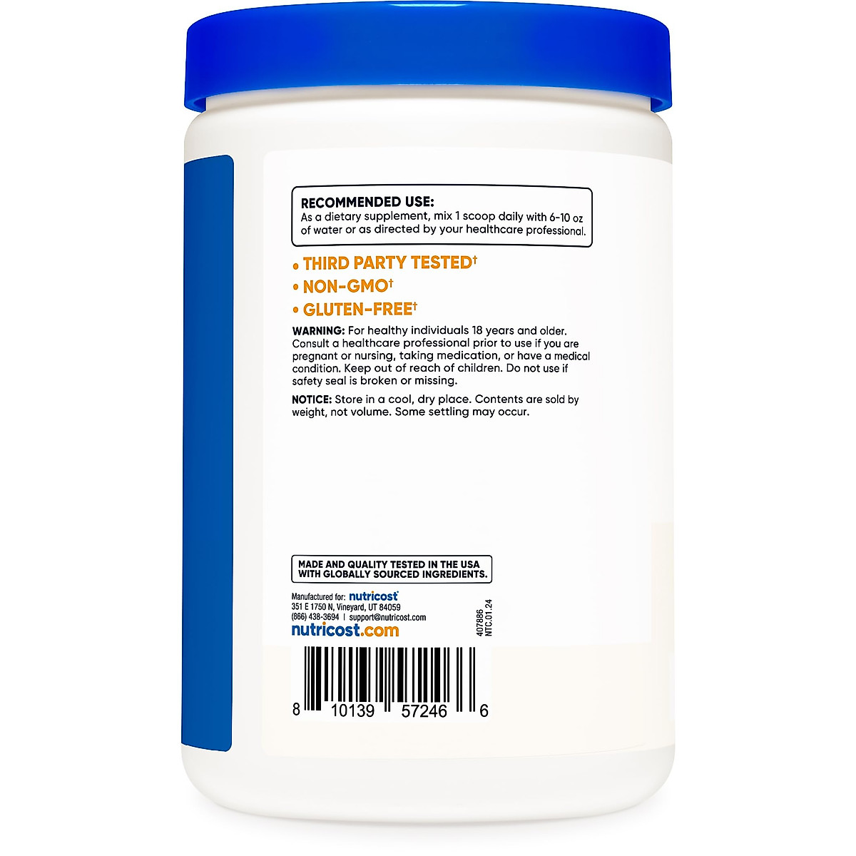 Nutricost N-Acetyl L-Cysteine (NAC) Powder 500 Grams - Vegan NAC, Non-GMO, Gluten Free