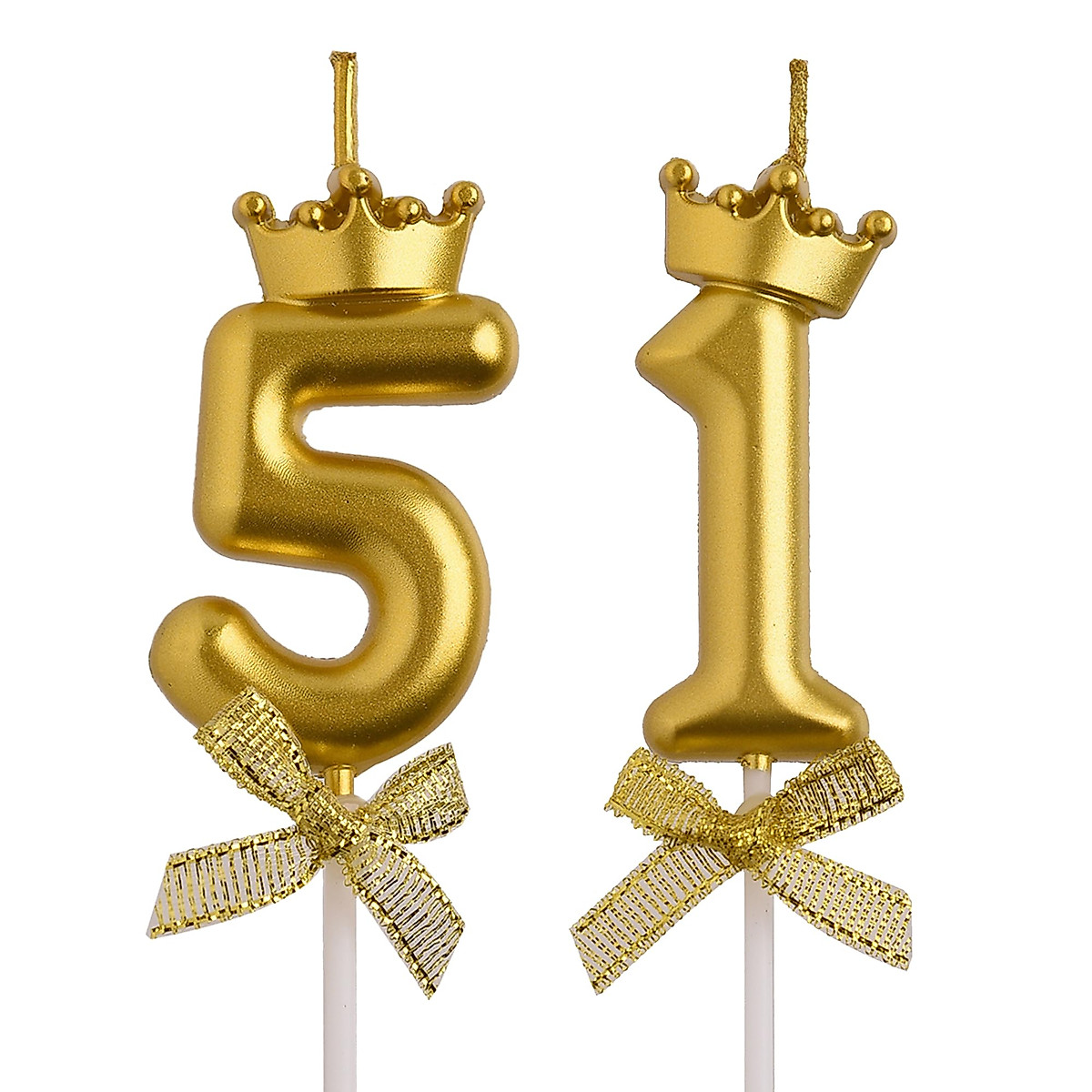 AOOLADA 51st Birthday Candles, Gold 51 Year Old Number Birthday Candles, Happy Birthday Cake Topper Gifts Party Decorations for Men Women