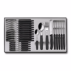 Victorinox Swiss Classic, Table Set, Set of 24, Extra Sharp Blade, Wavy Edge, 11 cm, Stainless Steel, Black
