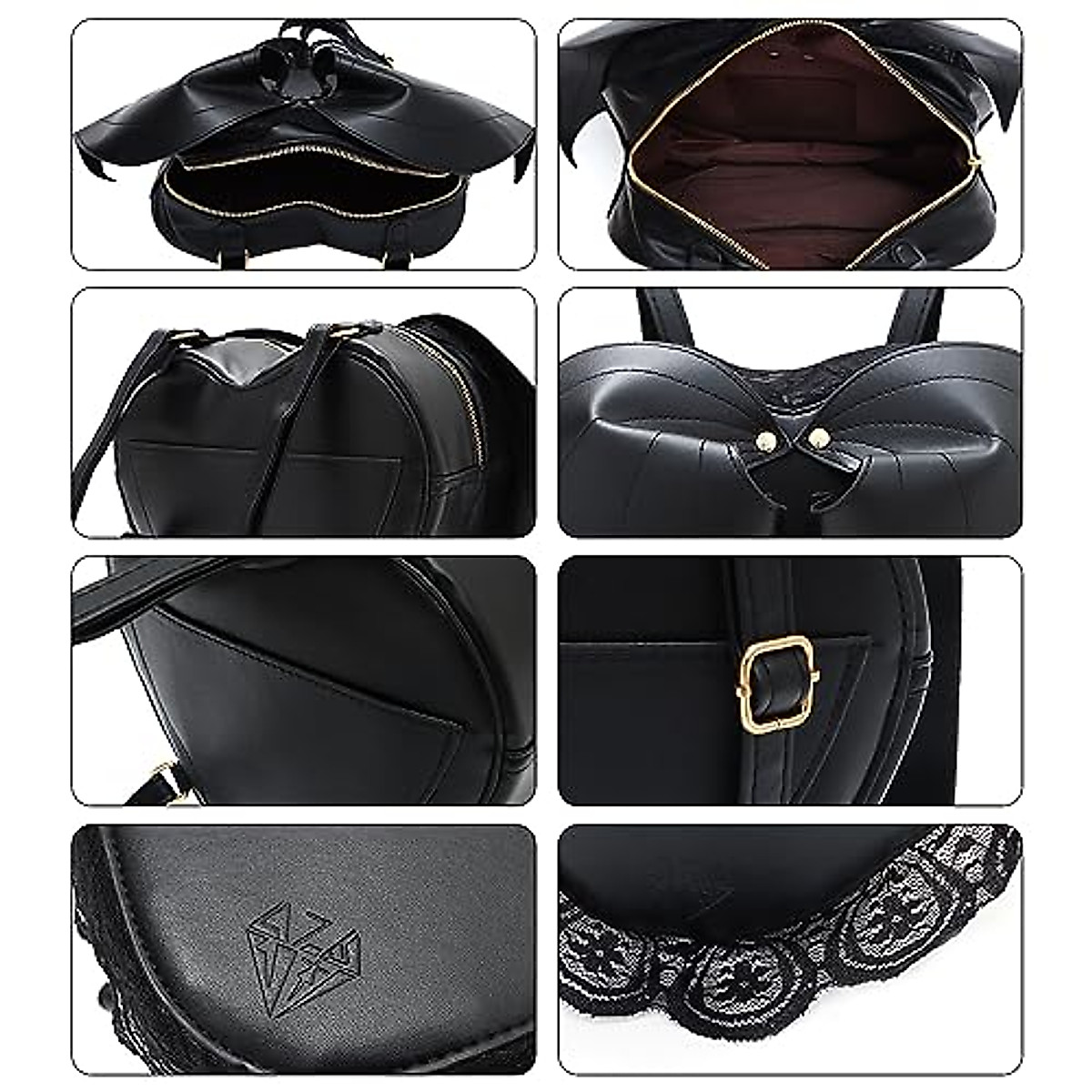 Ovida Bat Backpack Halloween Gothic Backpack Cute Heart Wings Mini Backpack Purse Casual Daypack Lace Shoulder Bag Lolita Bag