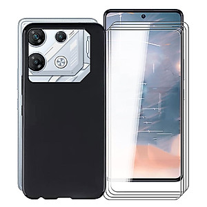 KJYFOANI for Infinix GT 10 Pro Case, with [ 4 x Tempered Glass Protective Film], Black Soft Silicone Protection Sleeves Shockproof Bumper Case for Infinix GT 10 Pro (6.67") - Black
