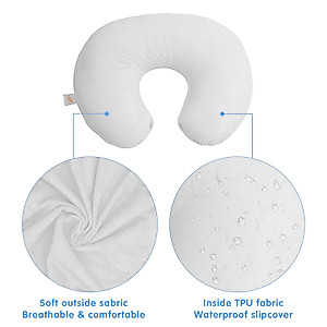 LAT Waterproof Nursing Pillow for Breastfeeding,Waterproof Removable Cover,Ergonomic Breast Feeding Pillows Baby for Baby Boys and Girls,Machine Washable(White)