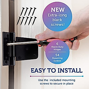 Heavy Duty Hinges for Gates (4 Pack) – Black Iron Tee Strap Black Door Hinges w/ 36 Stainless Steel Screws – Sturdy, Easy to Install Fence Gate Kit for Outdoor, Indoor - Self Closing Gate Hinges