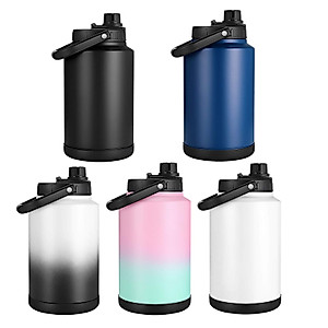 Sursip 128oz Insulated Stainless Steel Water Jug with 30oz Tumbler - Keeps Drinks Hot or Cold for Hours,18/8 Food-Grade One Gallon Water Bottle（Pink&Gren）