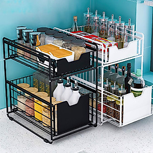 2 Tier Sliding Cabinet Basket Drawer Sliding Basket Under Sink Cabinet Storage Shelf for Kitchen Countertop Pantry Bathroom Office Desktop - Black