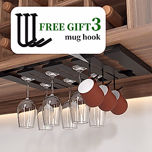 WSVILLE Wine Glass Rack - Under Cabinet Stemware Rack, Wine Glass Holder Glasses Storage Hanger Stainless Steel Material for Kitchen,Bar,Restaurant,Screw Install, Black