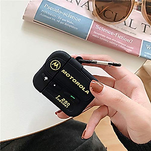 BONTOUJOUR Case Compatible with AirPods Pro, Creative Classical Black Vintage Beeper Pager Shape TPU Silicone Cover Case Protective Skin for AirPods Pro +Hook