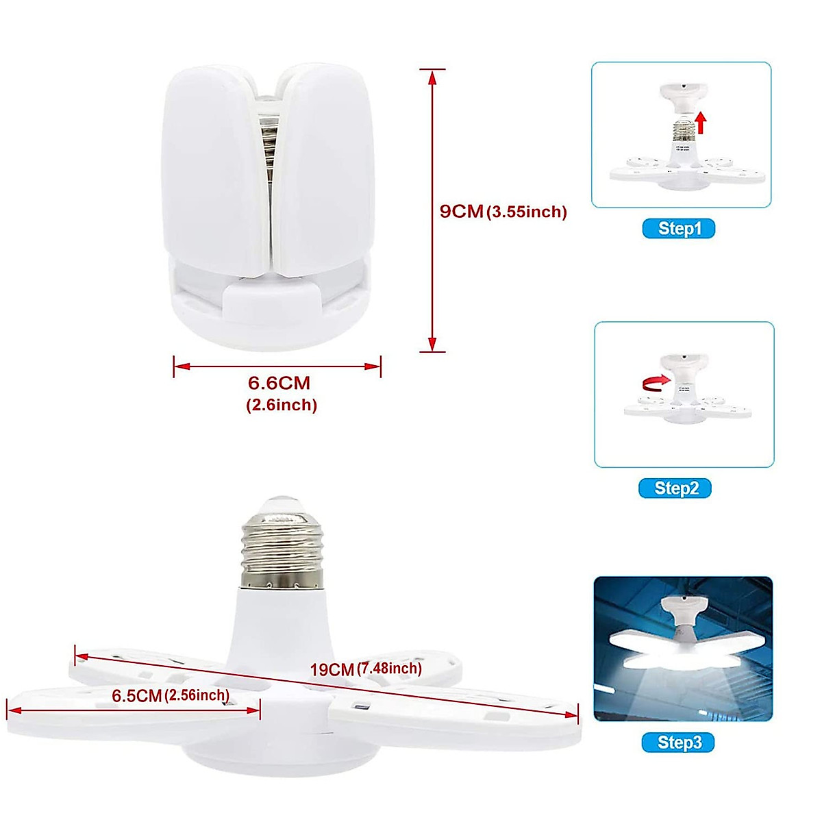 Stayofa 4 Pack LED Garage Light 40W,Mini Deformable Led Garage Ceiling Lights E26 6500K Daylight Garage Lights Adjustable Led Garage Light Bulb for Garage,Workshop,Workbench,Barn,Warehouse,Full Area