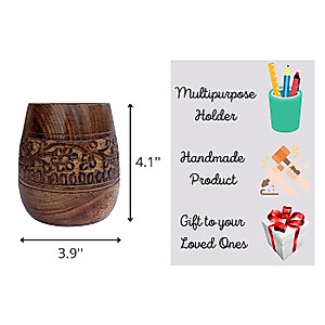 Mie Creations Designer Pencil Holder for Desk Wood | Paintbrush Cup, Desk Accessories, Cute Make Up Brush Organizers | Office Desktop, Wooden Pen Stand | Stationery, Christmas Holiday Gift- 4'' Brown