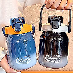 Smalibal 620ml Thermal Cup with Handle and 2-in-1 Straw Lid, Gradient Color Stainless Steel Big Belly Bottle, Insulated Mug Thermal Vacuum Tumbler Water Bottle for School, Office, Travel, Outdoor, Sp