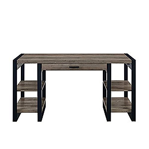Walker Edison Industrial Wood Computer Writing Desk 4 Storage Shelves and Gaming Gamer Command Center Workstation Desk Home Office, 60 Inch, Grey Wash