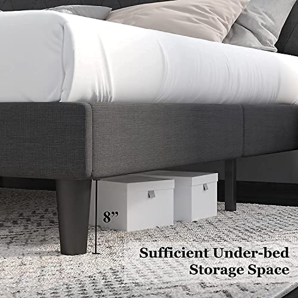 Einfach Queen Size Bed Frame, Upholstered Platform Bed with Strong Wood Slats Support, No Box Spring Needed, Easy Assembly, Dark Grey