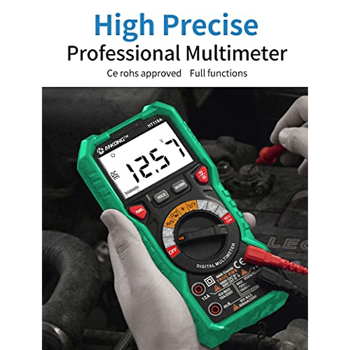 ANKONG TRMS Digital Multimeter - Fast Accurate Voltage Current Resistance Diodes & Continuity Measurements - 6000 Counts, Auto-Ranging - Ideal for Automotive & Overhead Lines - Includes Duty-Cycle Cap
