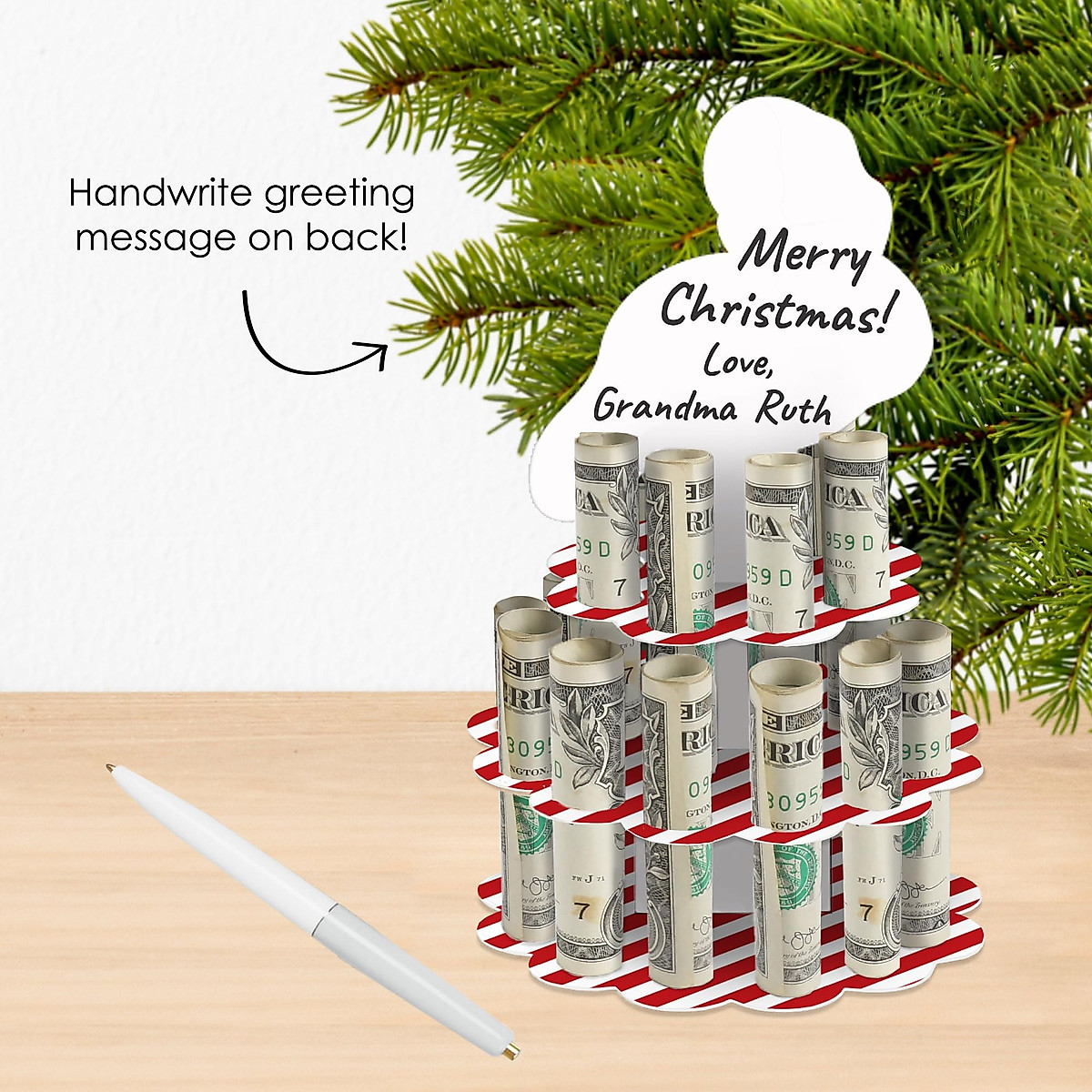 Big Dot of Happiness Flamingle Bells - DIY Tropical Christmas Party Money Holder Gift - Cash Cake