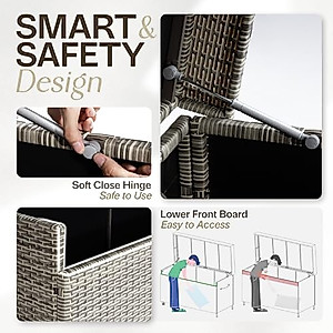 Idzo Outdoor Wicker Storage Box, 1000 Hours UV Wicker Cushion Storage Box for Patio Durable Against Weather, 200 Gallon Extra Large Deck Box, Soft-Close Hinge Included - Light Gray