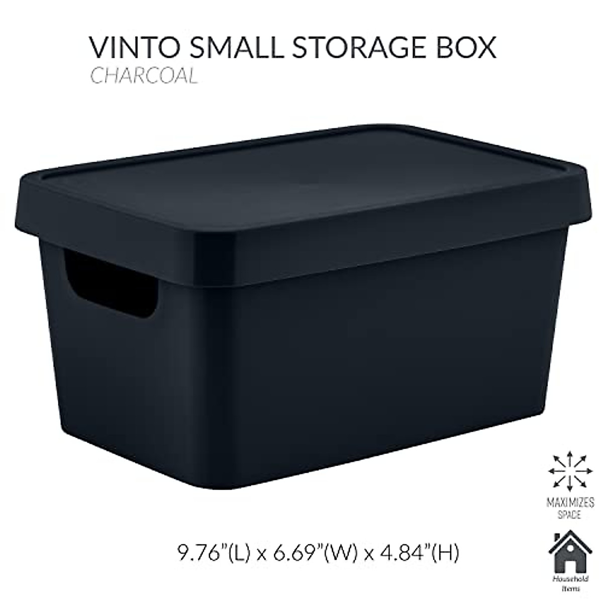 Simplify Small Vinto Storage Box | Click Tight Lid | Dimensions: 9.76" x 6.69" x 4.84" | Stackable | Home Organization | 2 Handles | Black