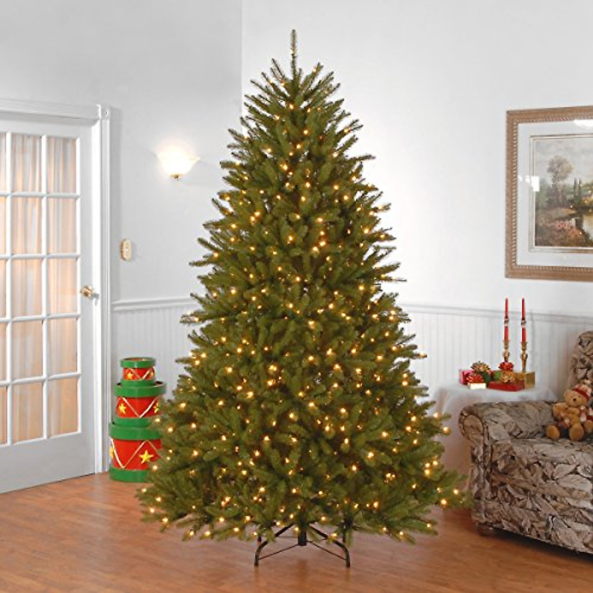 National Tree Company Pre-Lit Artificial Full Christmas Tree, Green, Dunhill Fir, White Lights, Includes Stand, 6 Feet
