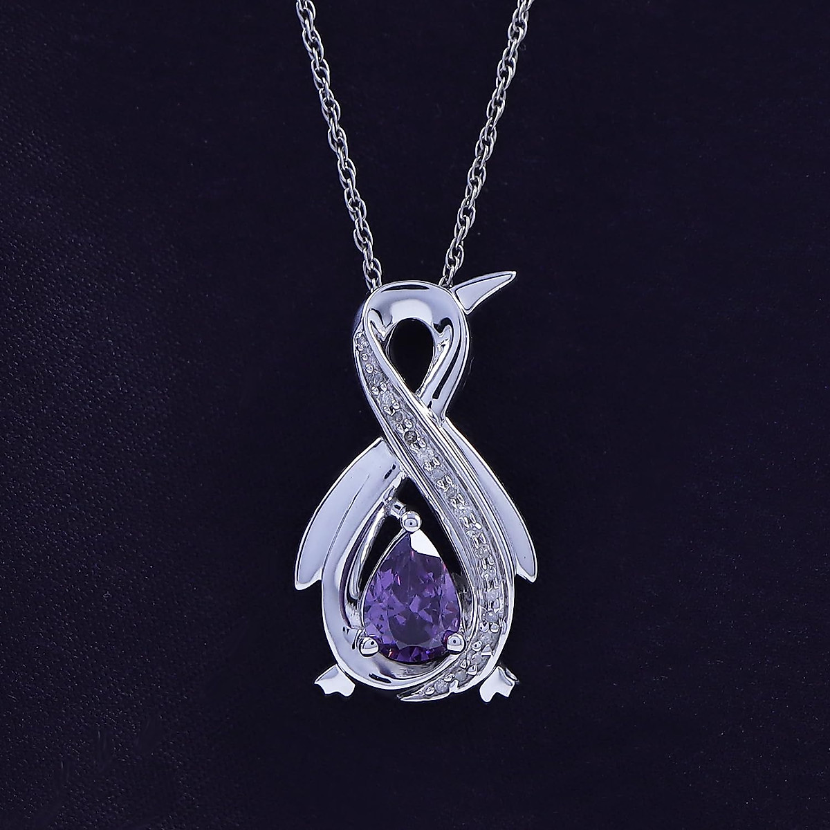Pear Simulated Amethyst & Diamond Accent Infinity Penguin Pendant Necklace 14k White Gold Over Sterling Silver with 18" Chain