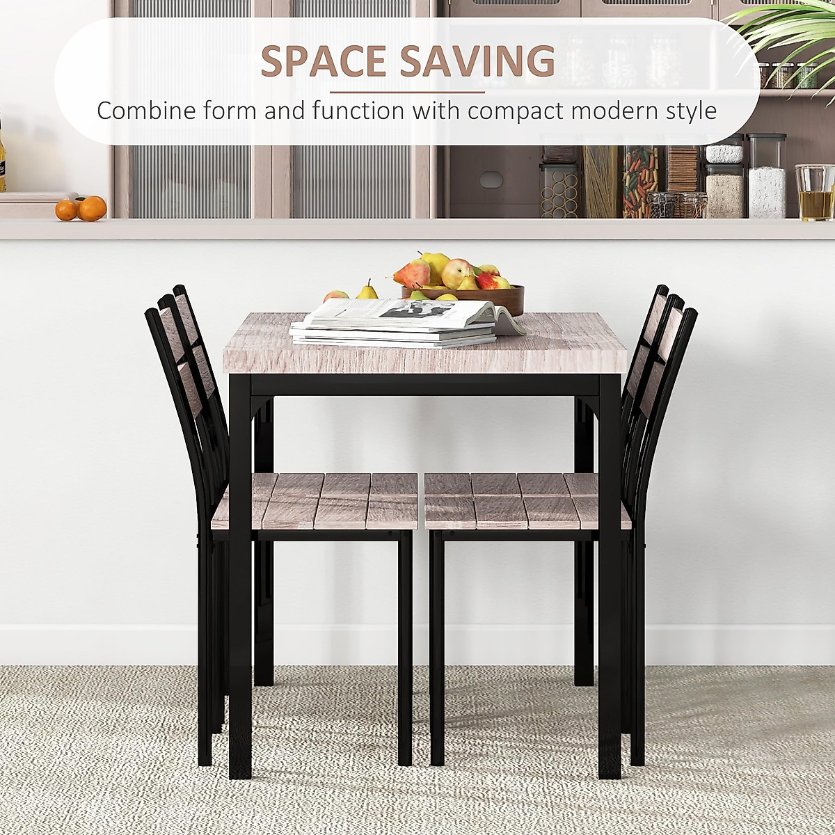 HOMCOM 5-Piece Dining Table Furniture Set Modern Industrial Table with 4 Chairs for Dining Room, Kitchen