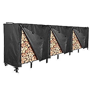 North East Harbor NEH Outdoor Firewood Log Rack Cover - 144" L x 24" W x 42" H - Sunray Protected, and Weather Resistant Storage Cover - Black