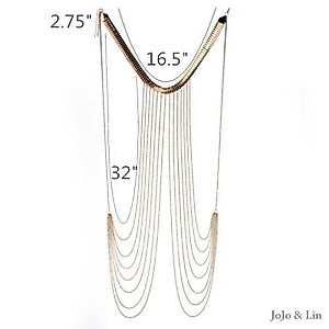 JOJO & LIN New Gold Body Chain Harness Adjustable with Fine Chain Multirow Necklace Gold Chain Necklace Chain Gold Jewelry for Women