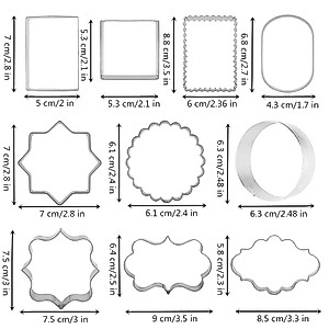 Fancy Plaque Cookie Cutters Set of 10 pcs, Stainless Steel Wedding Frames Shaped Fondant Cutter Molds Baking DIY