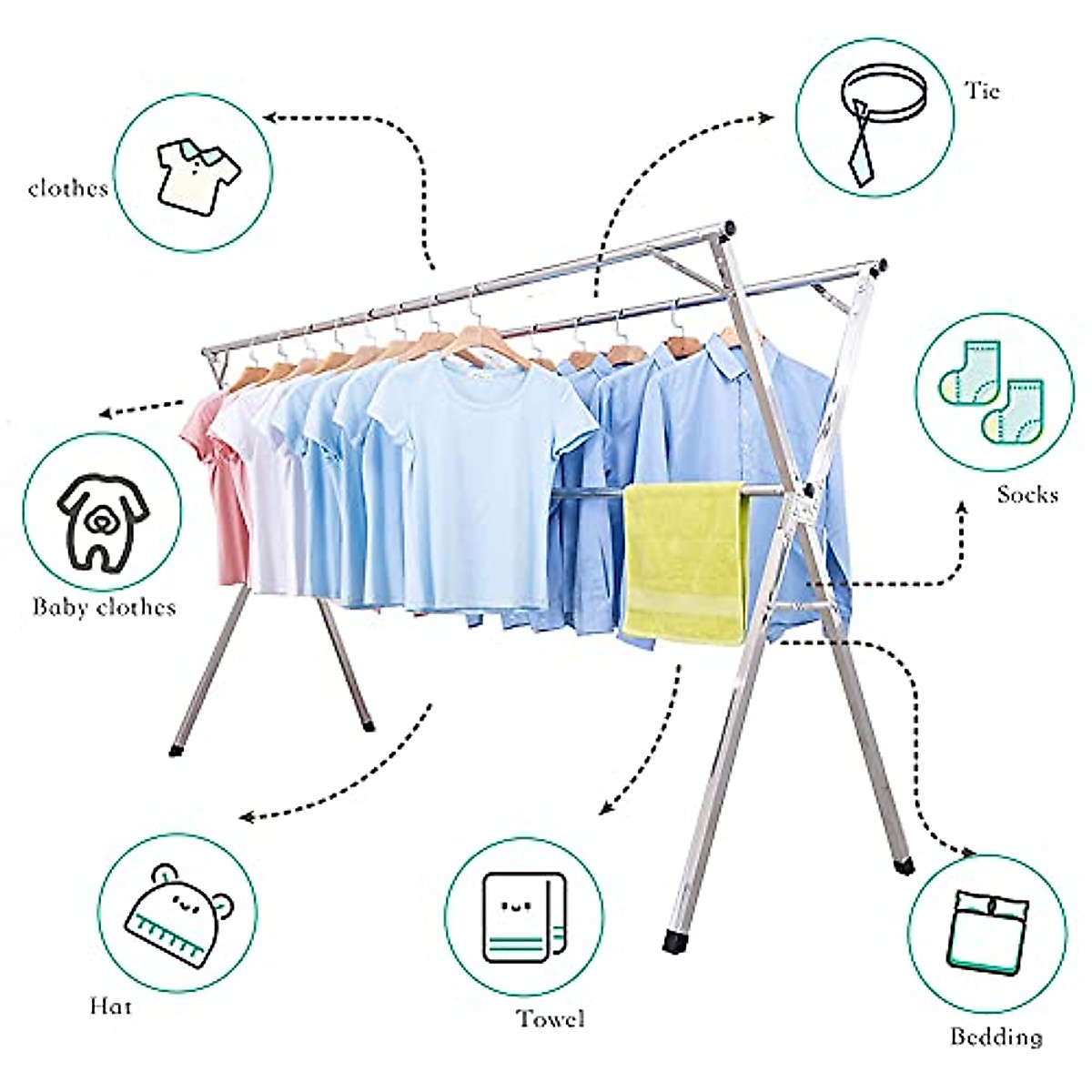 AIODE Clothes Drying Rack for Laundry Foldable, 79 inch Stainless Steel Pool Towel Rack Outdoor Free Standing Clothing Hanger Indoor