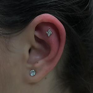 FINE4U Gold Cartilage Earring Piercing Jewelry for Tragus Conch Helix 16G 6mm 8mm - ASTM F136 Titanium Four-Pointed Flat Back Stud, Hypoallergenic Body Jewelry