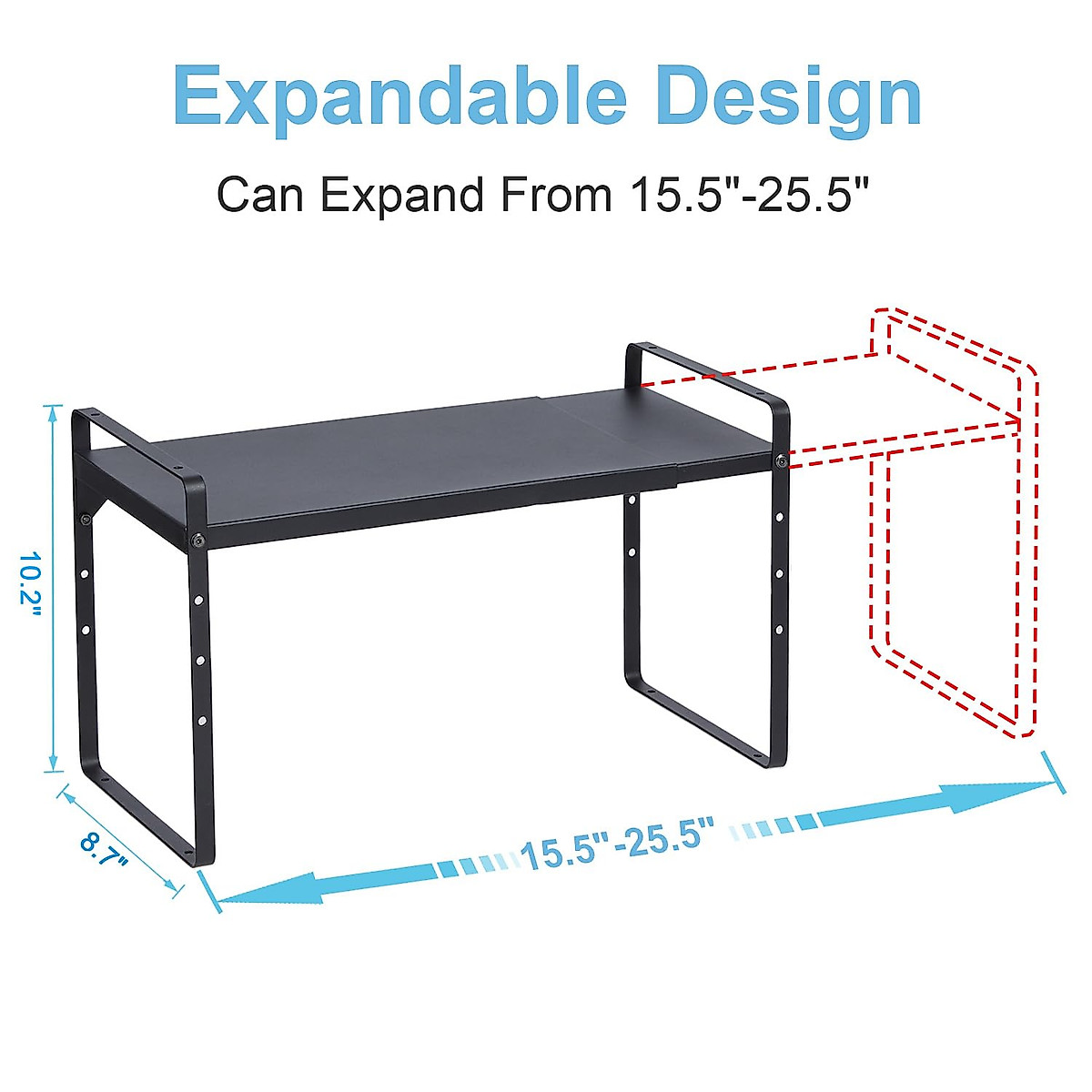2 Pack Expandable Kitchen Cabinet Organizer Shelf, Stackable Kitchen Counter Storage Shelves Organizers, Adjustable Small Storage Shelf Rack Stand Riser For Mug Coffee Cup Dish Plate, Length: 25.5”