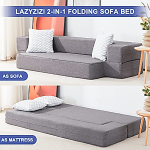 Lazyzizi Floor Sofa Bed, Fold Out Couch Bed with 2 Pillows & Washable Cover Convertible Sleeper Folding Sofa Bed Mattress for Living Room, Guest Bed, Playroom 10inches Twin