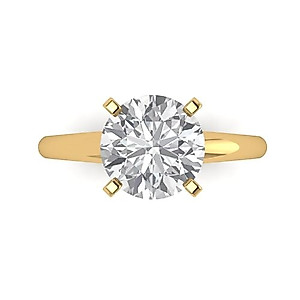 Clara Pucci 2.5 ct Round Cut Genuine Lab Grown Diamond VS1-VS2 18K Yellow Gold Solitaire Bridal Wedding Engagement Designer Ring size 6