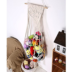 Stuffed Animal Net or Hammock Macrame Toy Display Wall Hanging Net for Plush Toy Storage Boho Nursery Bedroom Decor Stuffy Animal Toy Organizer