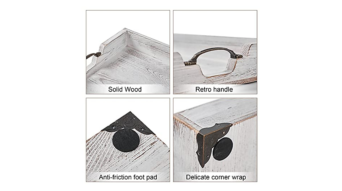 Rustic Wooden Serving Tray with Metal Handles