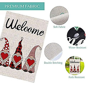 Welcome Valentines Day Garden Flag Vertical Double Sided Buffalo Plaid Gnome Love Heart Spring Garden Flag, Valentine's Day Holiday Anniversary Wedding Yard Outdoor Decoration 12.5 x 18 Inch
