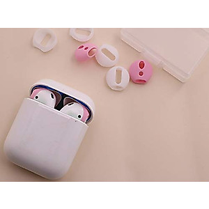 IiEXCEL (Fit in Case) 4 Pairs Replacement Super Thin Slim Rubber Silicone Earbuds Ear Tips and Covers Skin for Apple AirPods 2 1 or EarPods Headphones (Fit in Charging Case) (White Pink)