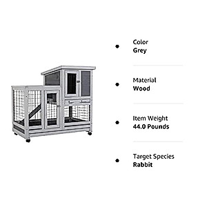 Rabbit Hutch Indoor and Outdoor Rabbit Cage 37 Inch Wide Wooden Hutch House Guinea Pig Cage with Wheels Rolling Large Hutch Cage,Grey